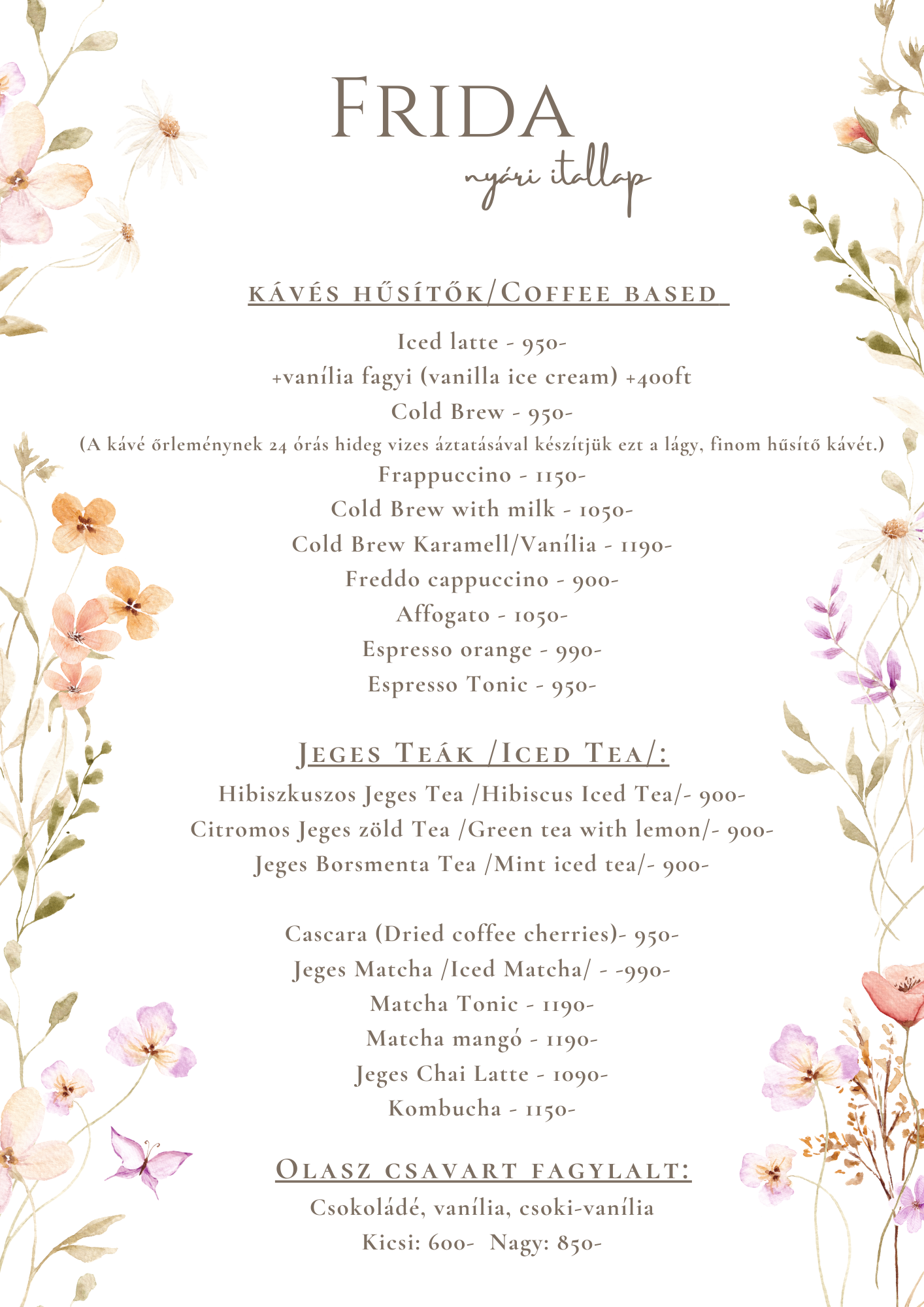 Menü – FRIDA Kávéház és Reggeliző